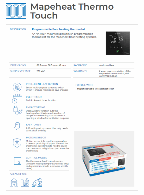 Mapei Mapeheat Thermo Touch Floor Heating Thermostat - Solseal
